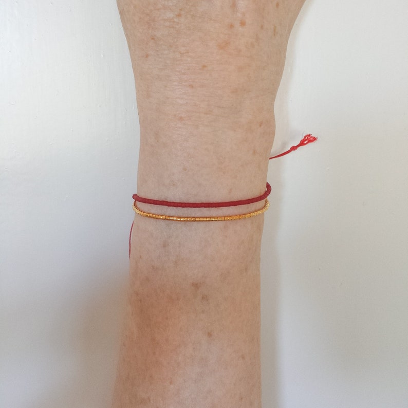 Red String Bracelet Gold and Red Seed Bead Bracelet | Etsy UK