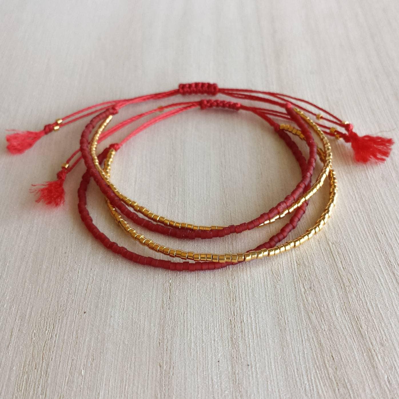 Red String Bracelet Gold and Red Seed Bead Bracelet - Etsy UK
