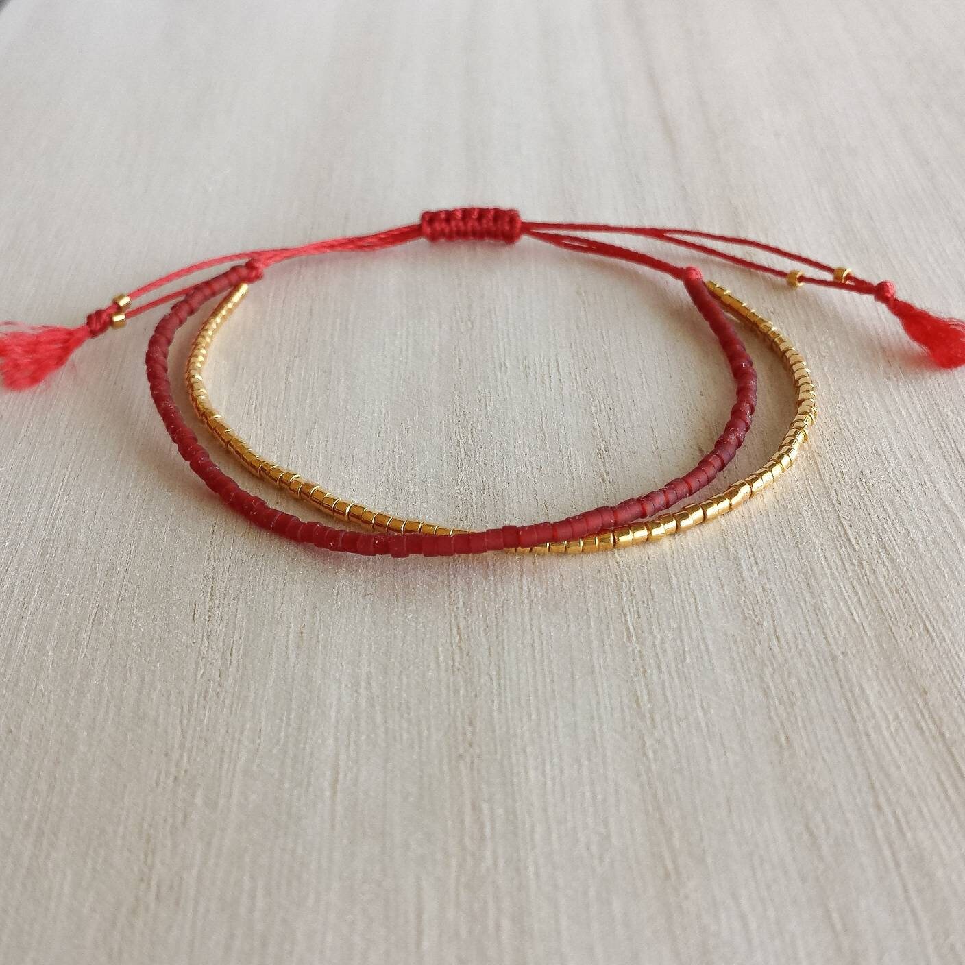 Red String Bracelet Gold and Red Seed Bead Bracelet | Etsy