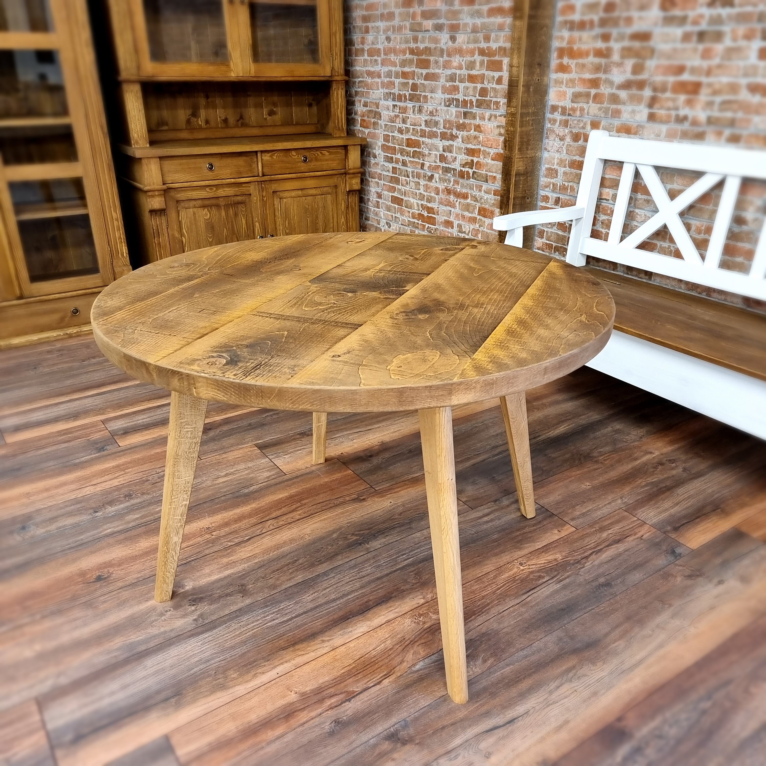 Round Dining Table Vintage Solid Oak Leg Kitchen Table Rustic - Etsy UK
