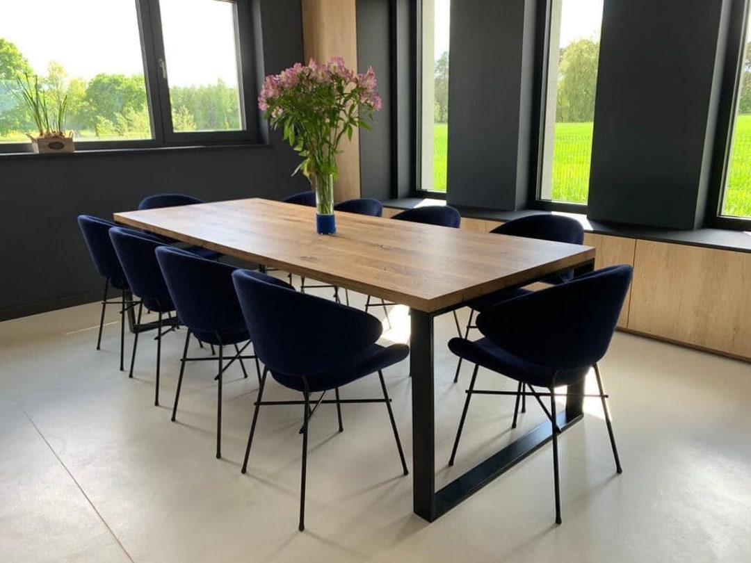 Solid Oak Dining Table With End Square Frame Legs Industrial - Etsy