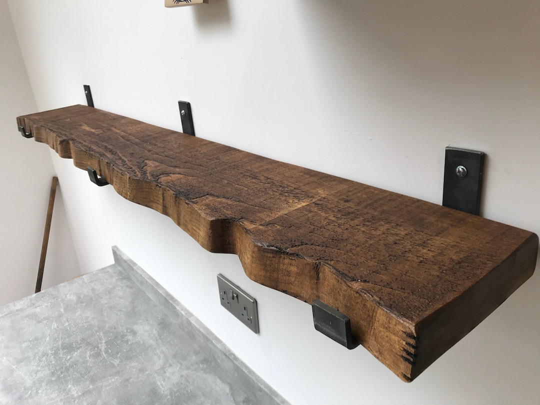 Live Edge Lipped Metal U Bracket Shelf - Rustic Shelf - 22.5cm/9inch UK ...