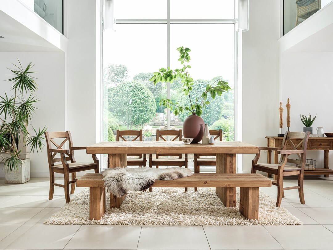 Industrial Dining Table Grantham Thick Dining Table Wooden Block Legs ...