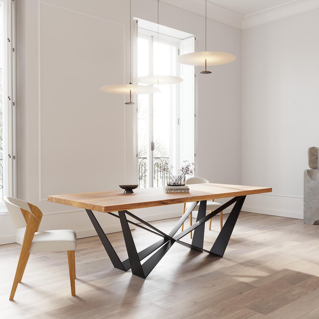Solid Oak Dining Table With Scorpio Steel Legs DURABLE HARDWOOD - Etsy