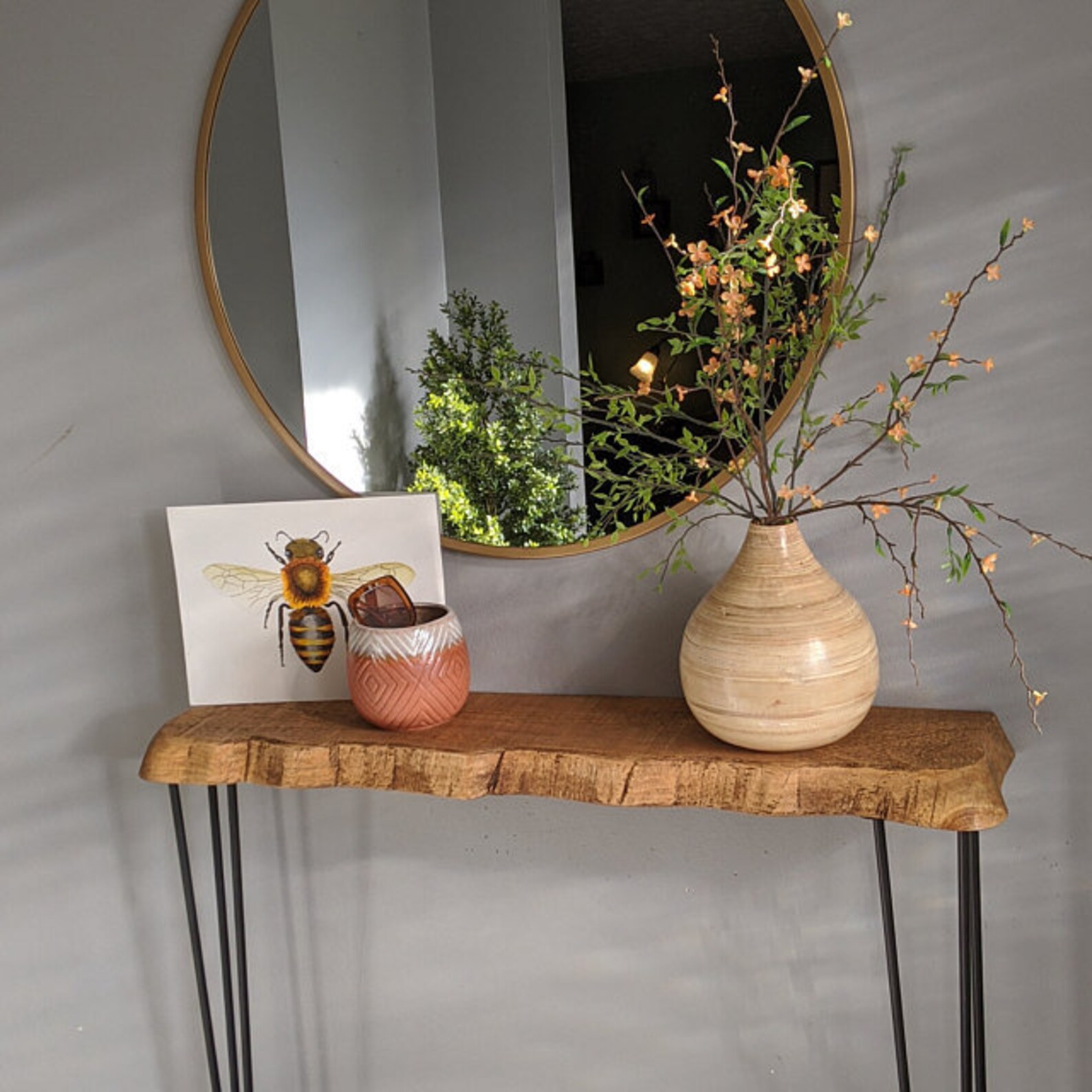 Live Edge Round Corners Wood Console Table With Hairpin Legs | Etsy