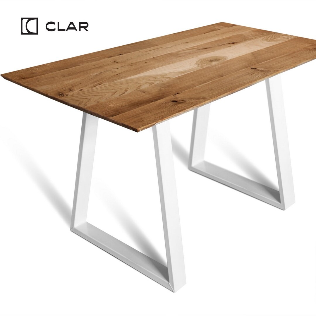 HARDWOOD Solid Oak Chamfered Edge Dining Table Steel Trapezium - Etsy