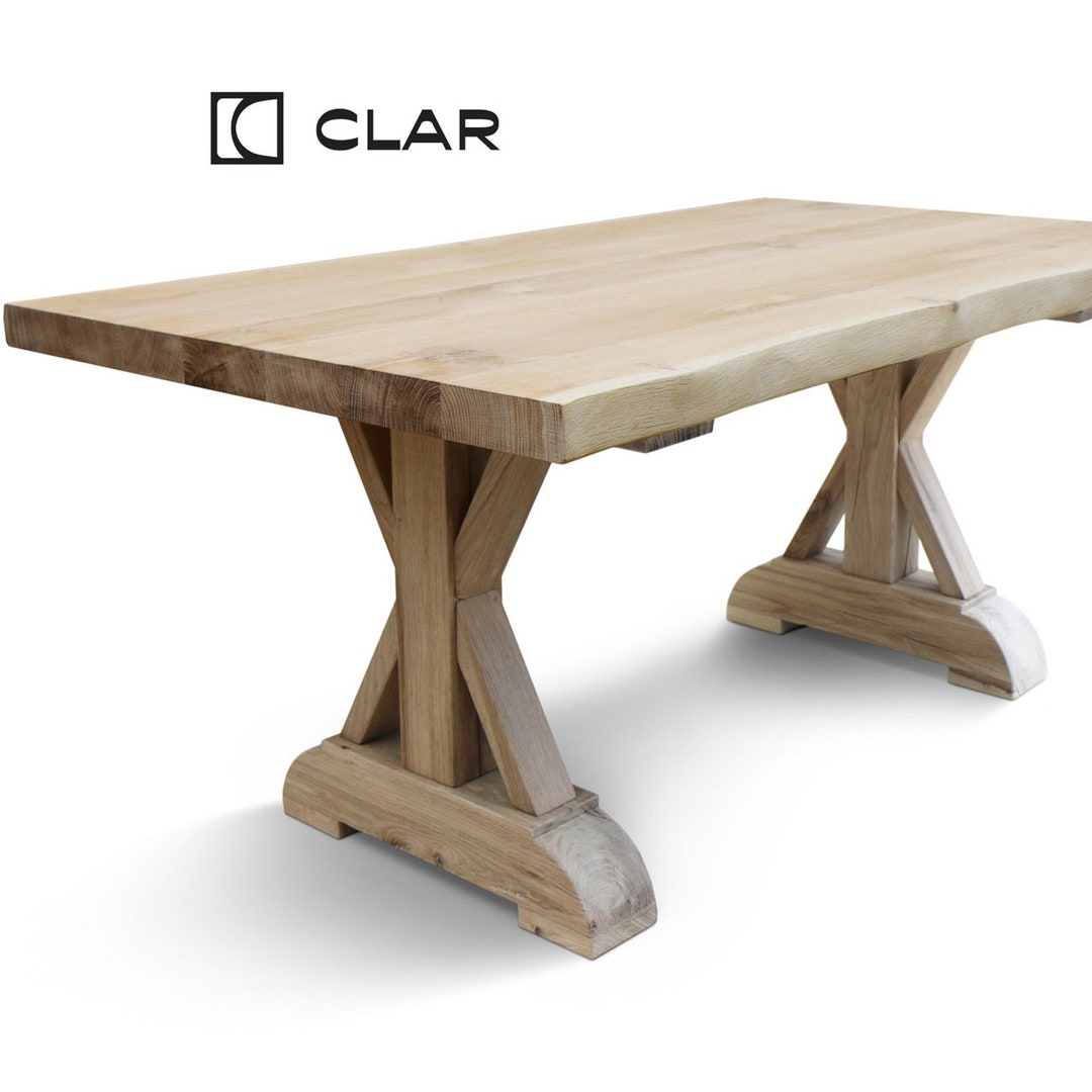 HARDWOOD Solid Oak Dining Table With Wooden Farmhouse Legs - Industrial ...