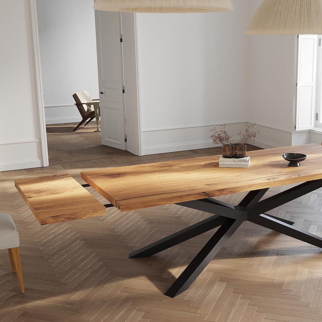 Solid Oak Extendable Dining Table With Spider Legs - Industrial ...