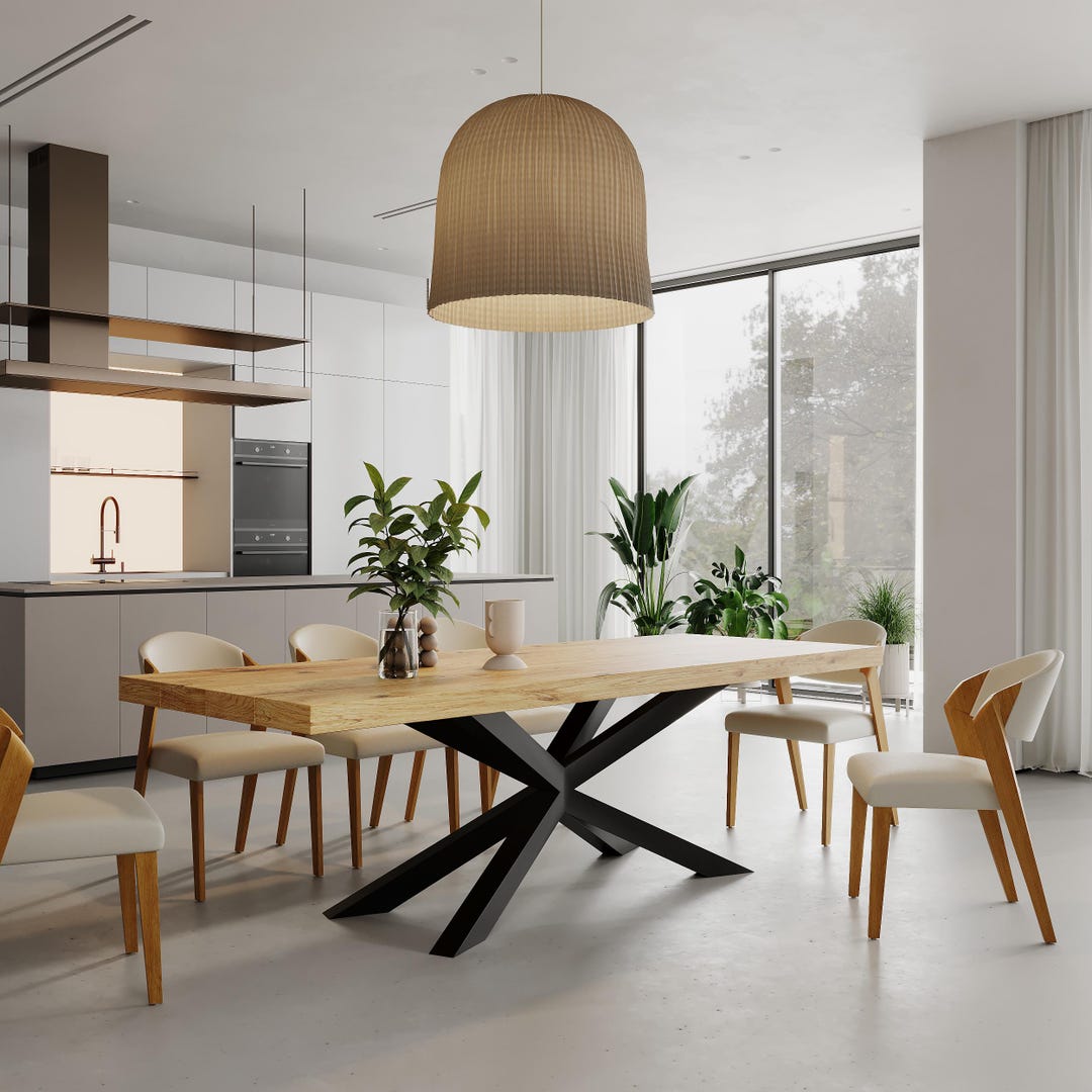 3 INCH Spider Dining Table Rustic Solid Wood Dining Table Industrial ...