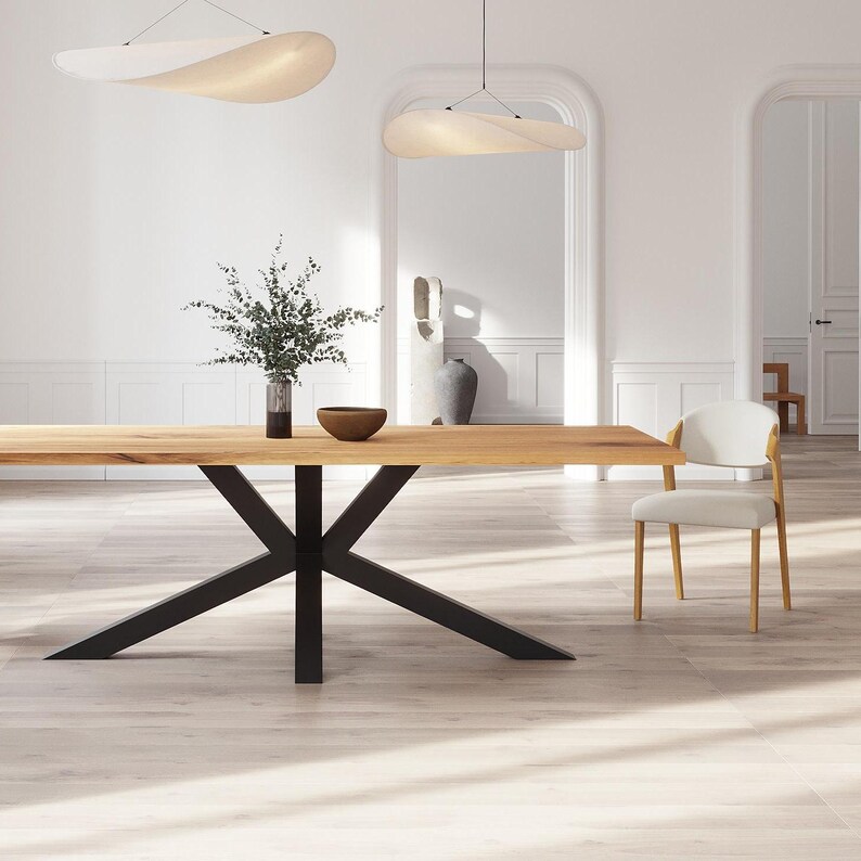 Solid Oak Dining Table With Star Steel Legs - DURABLE HARDWOOD 083 ...
