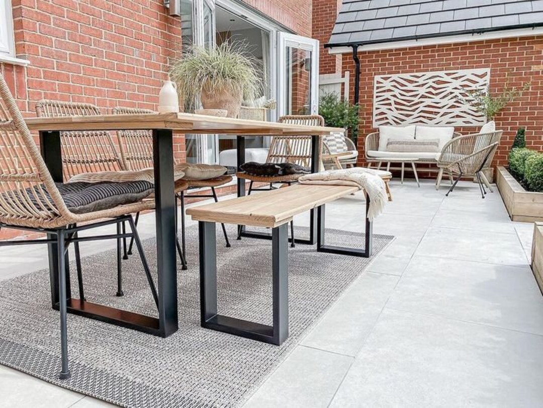 Outdoor Solid Oak Dining Table & Bench Garden Table Patio Furniture ...