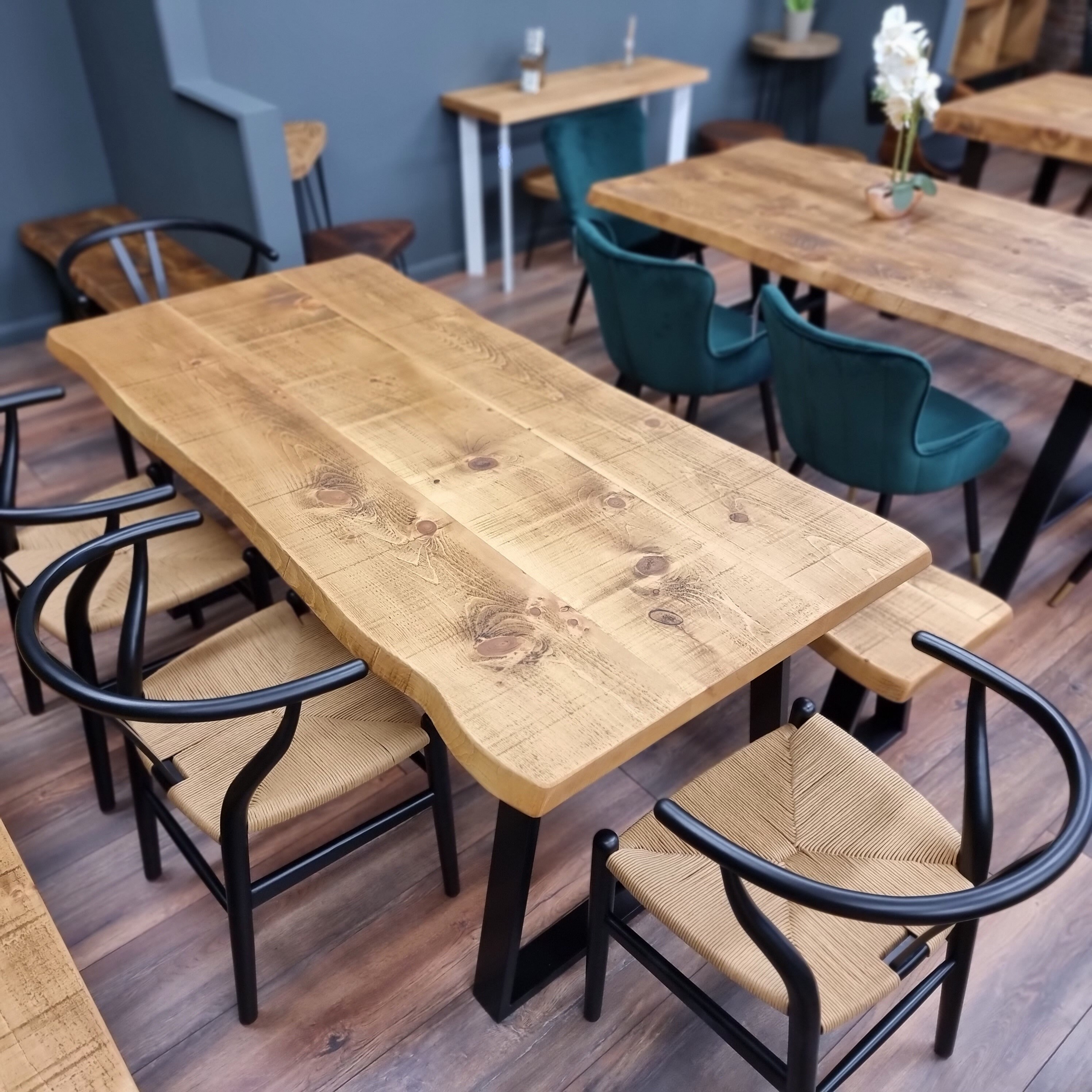 Live Edge Dining Table V and TRAPEZIUM FRAME LEGS Industrial - Etsy UK