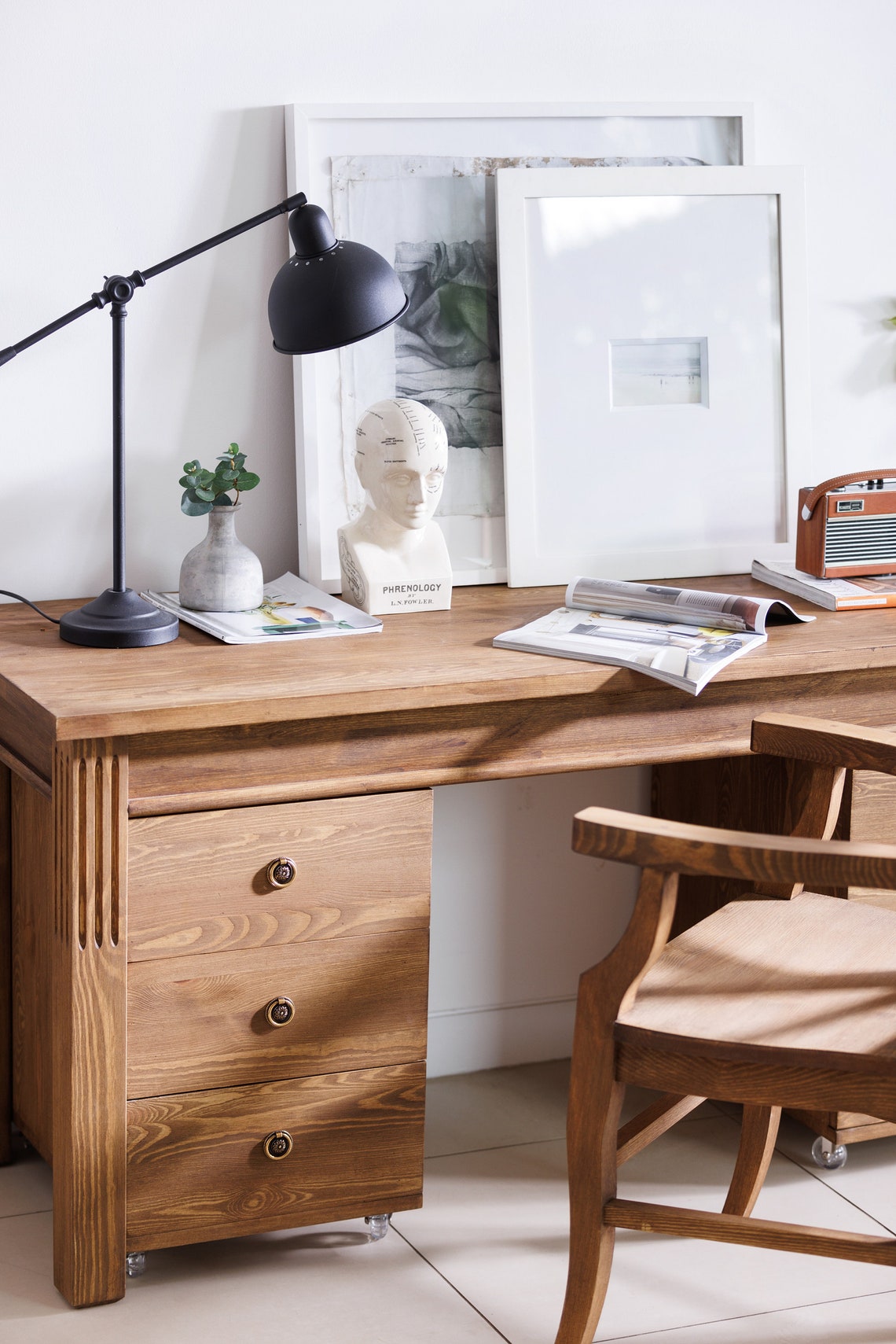 Wooden Desk With Drawers and Two Cabinet - Etsy UK
