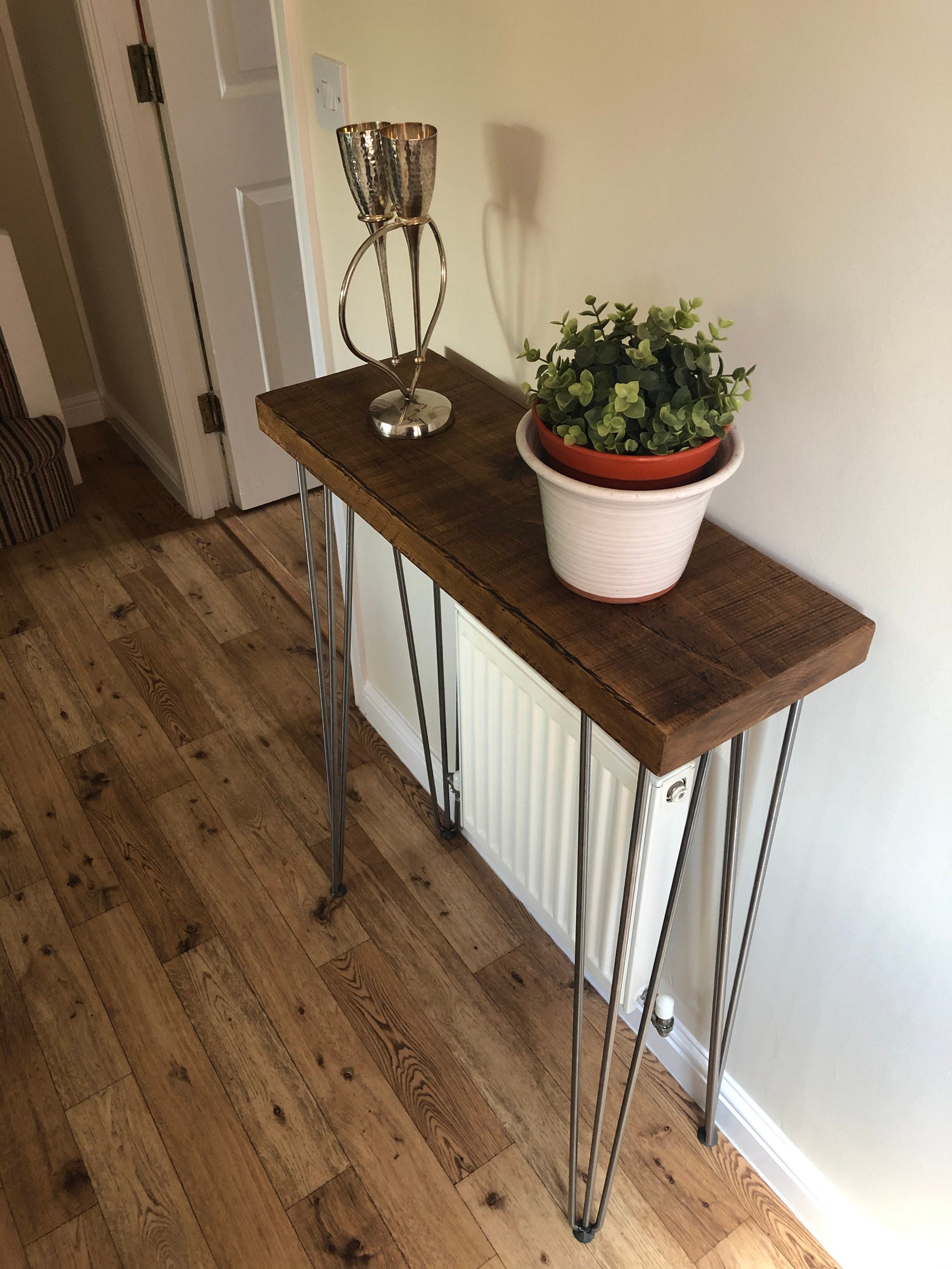 Rustic 4 Legs Wood Console Table With Hairpin Legs Rustic Hallway Table ...