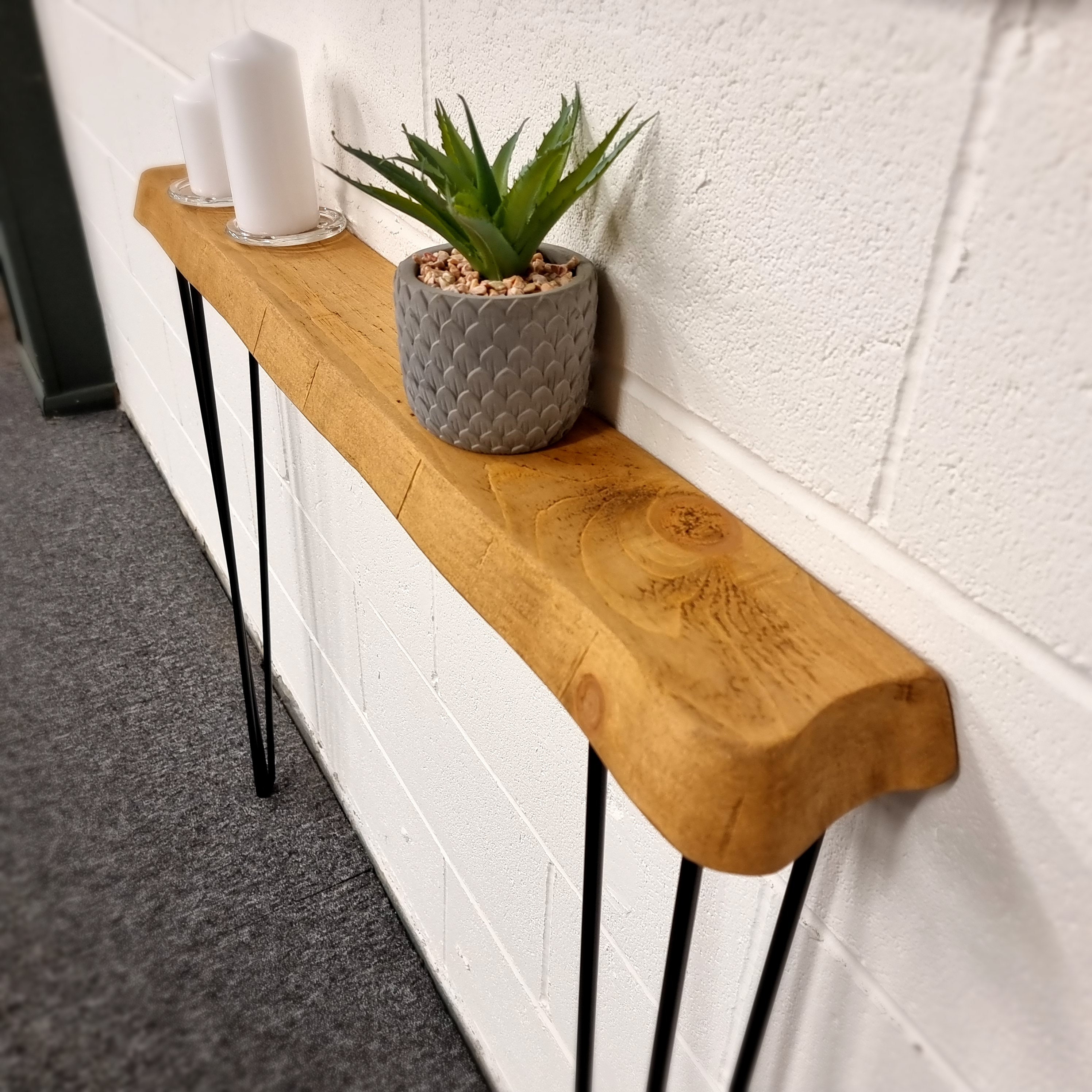 Live Edge Round Corners Skinny Console Table With Hairpin Legs Wooden ...