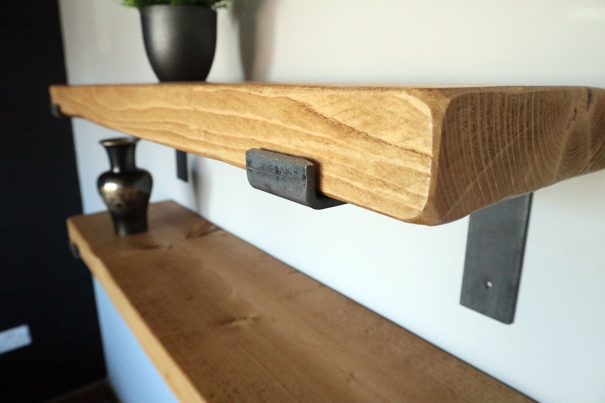 Rustic Straight Edge Shelf Handmade Solid Wood & Industrial Metal ...