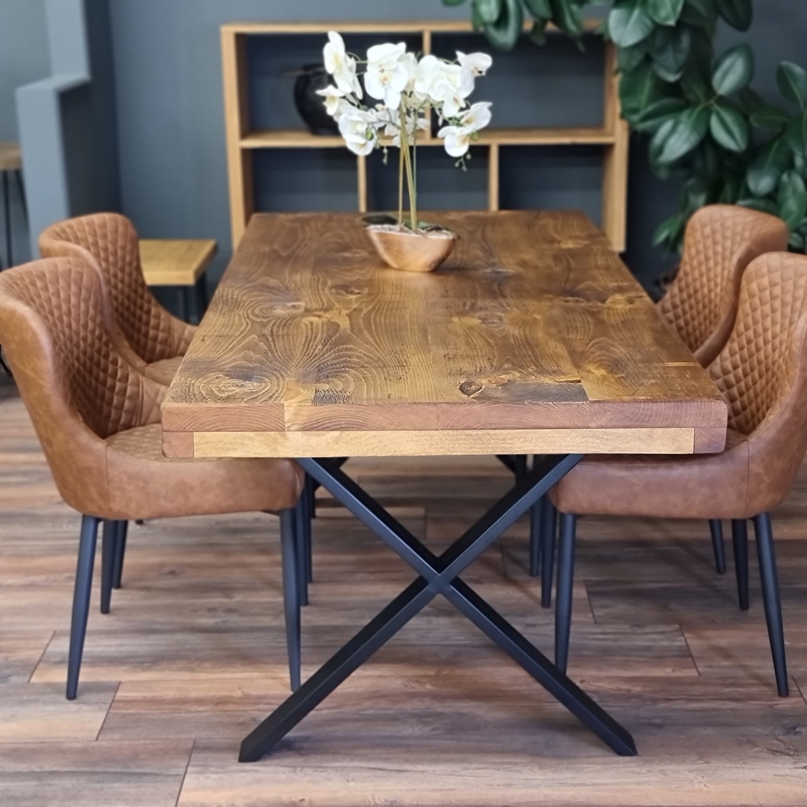 Grantham XF Dining Table Natural Thick Rustic Wood XF Industrial Steel ...