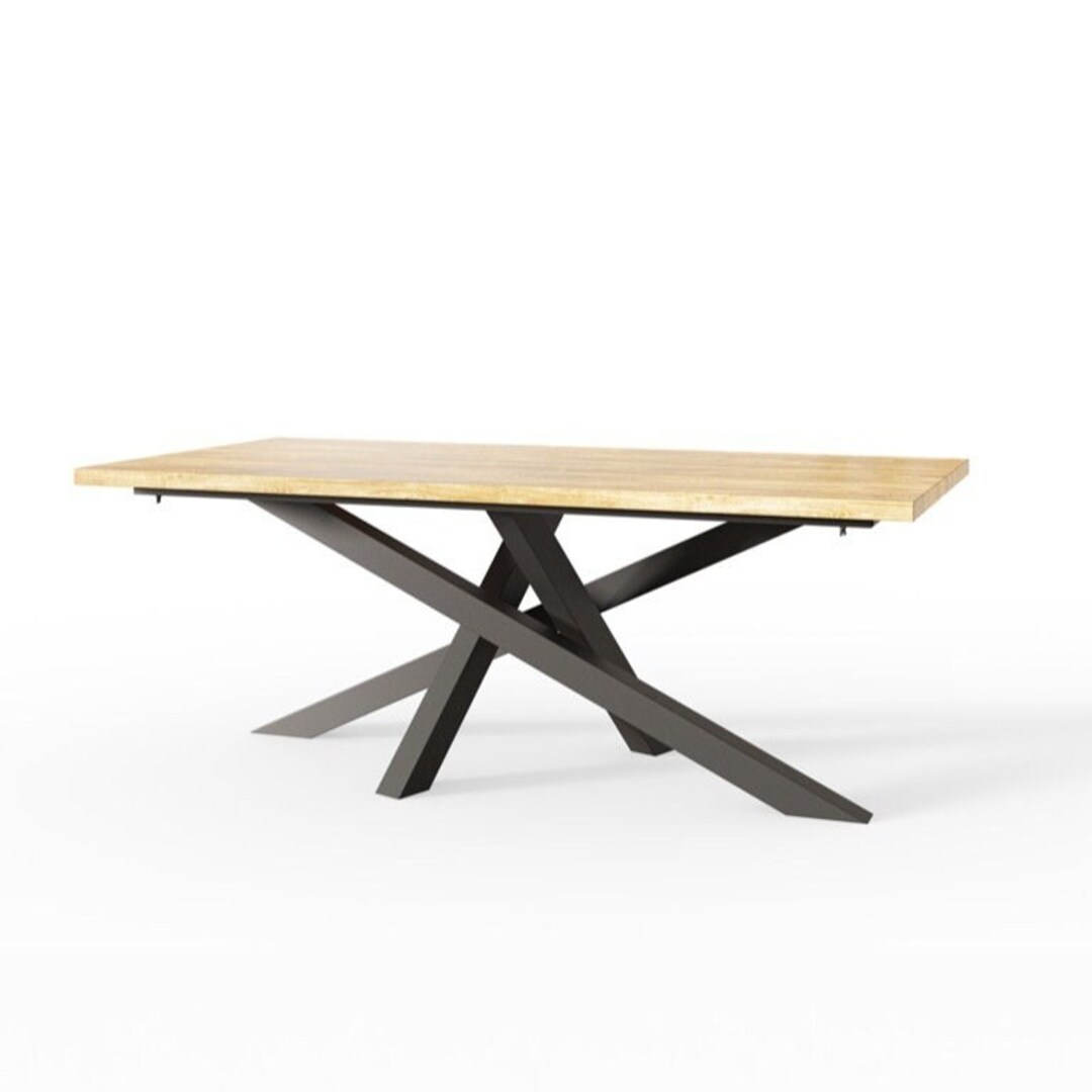 Straight Edge Solid Oak Dining Table Crossover Frame Legs Industrial ...