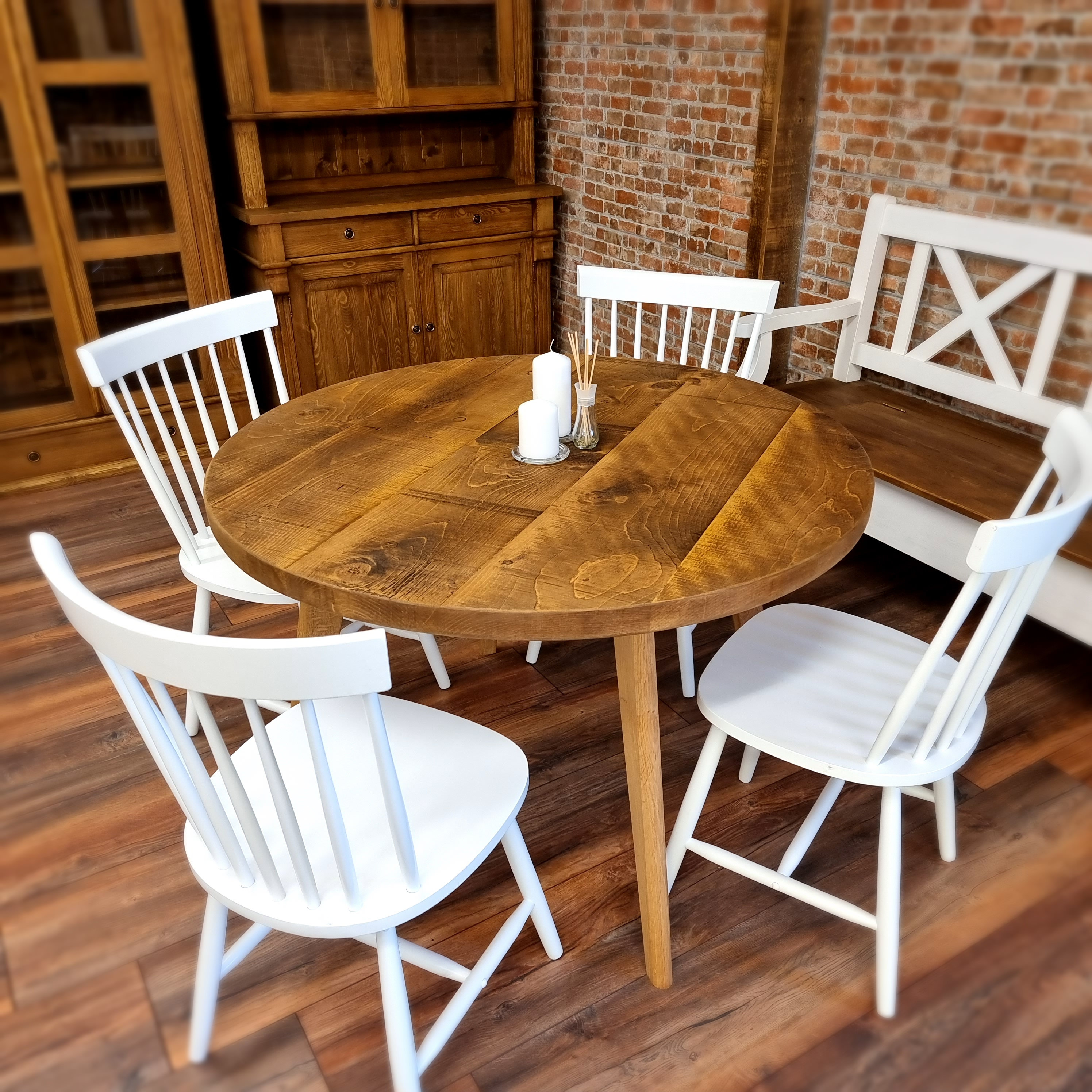 Round Dining Table Vintage Solid Oak Leg Kitchen Table Rustic - Etsy UK