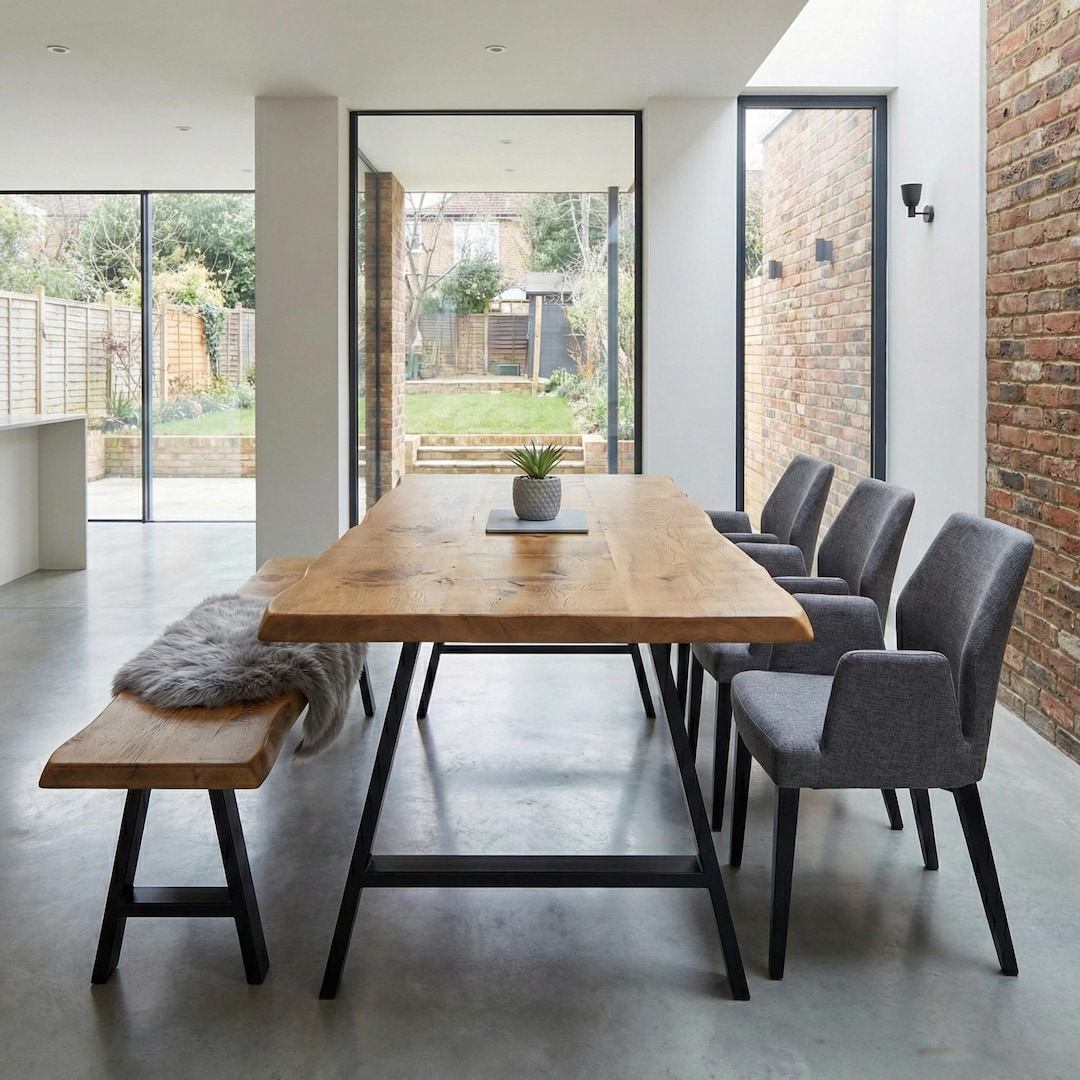 Firsby AF Live Edge Dining Table Rustic Solid Wood Industrial Steel ...