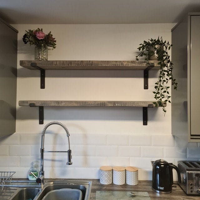 Grey Straight Edge Shelf Handmade Solid Wood & Industrial - Etsy UK