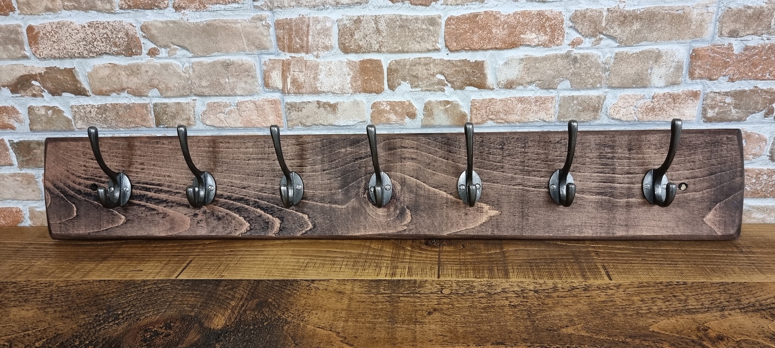 Coat Rack Rustic Wood Antique Style Wooden Vintage Handmade Cast Iron ...