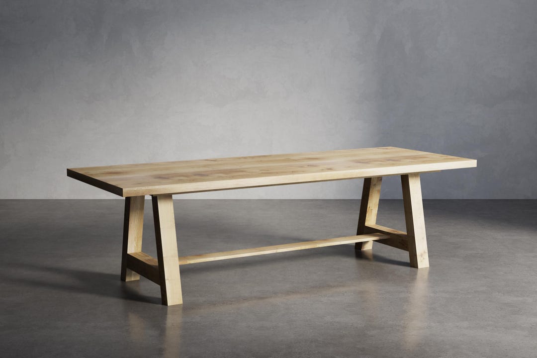 Solid Oak Dining Table A Frame Wooden Legs With Bridge DURABLE HARDWOOD ...