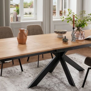 Solid Oak Extendable Kitchen Dining Table With STAR LEGS - Industrial ...