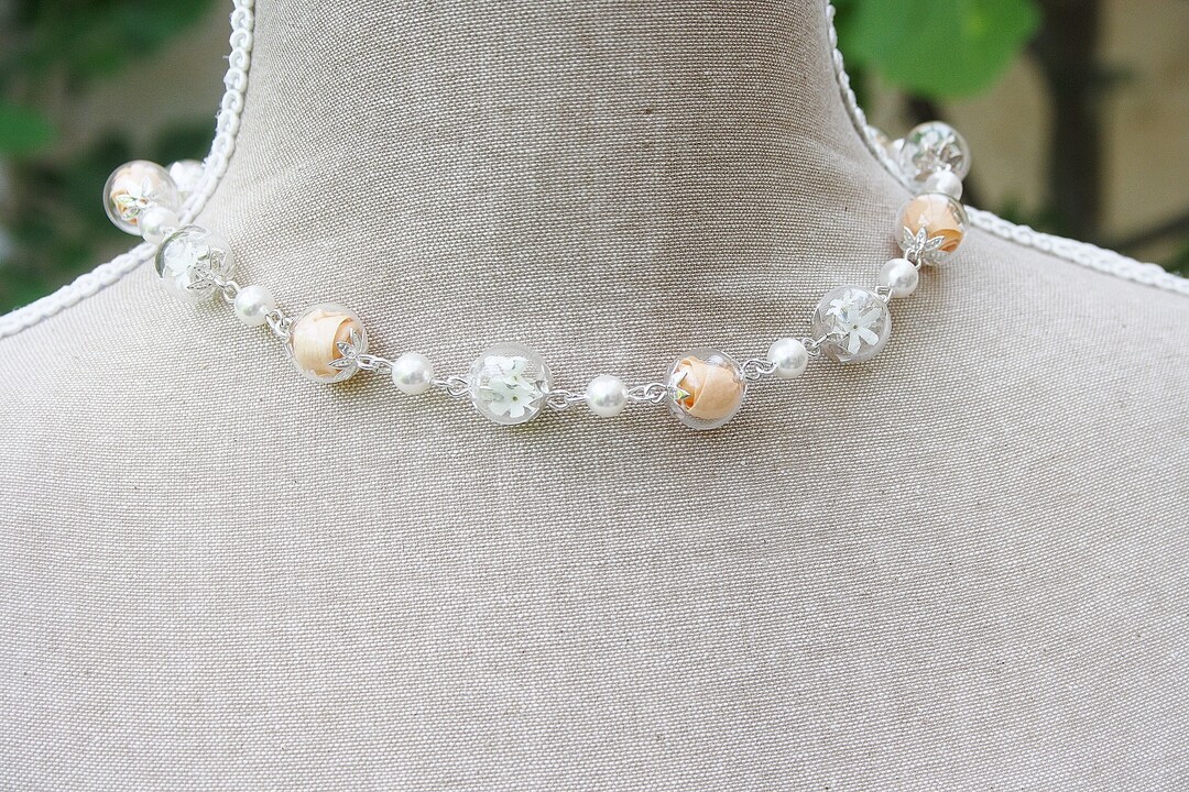Set Back Chain Studs Bracelet Rose Forget-me-not Peach Ivory Bridal ...