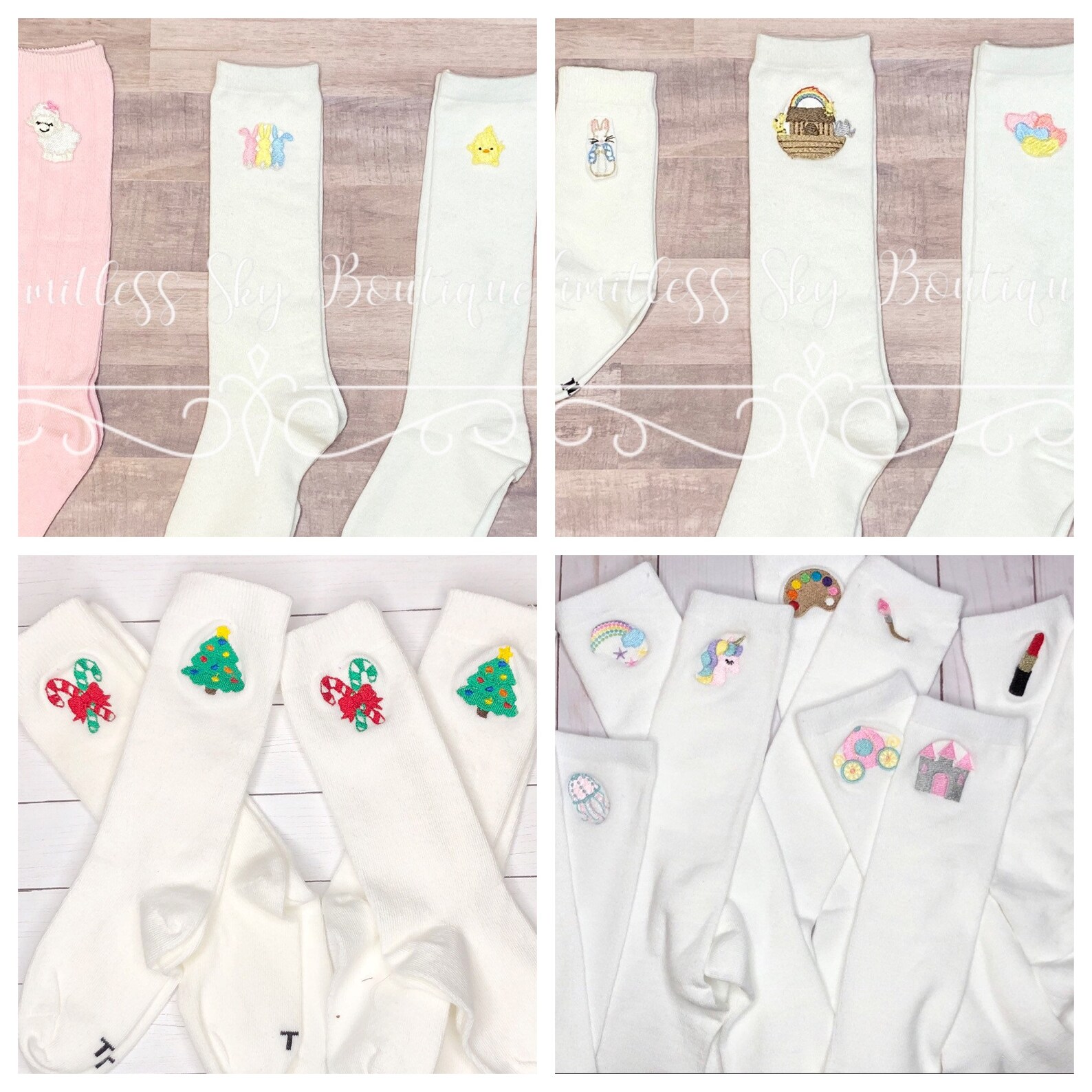 Knee High Socks With Embroidery Design-cotton - Etsy