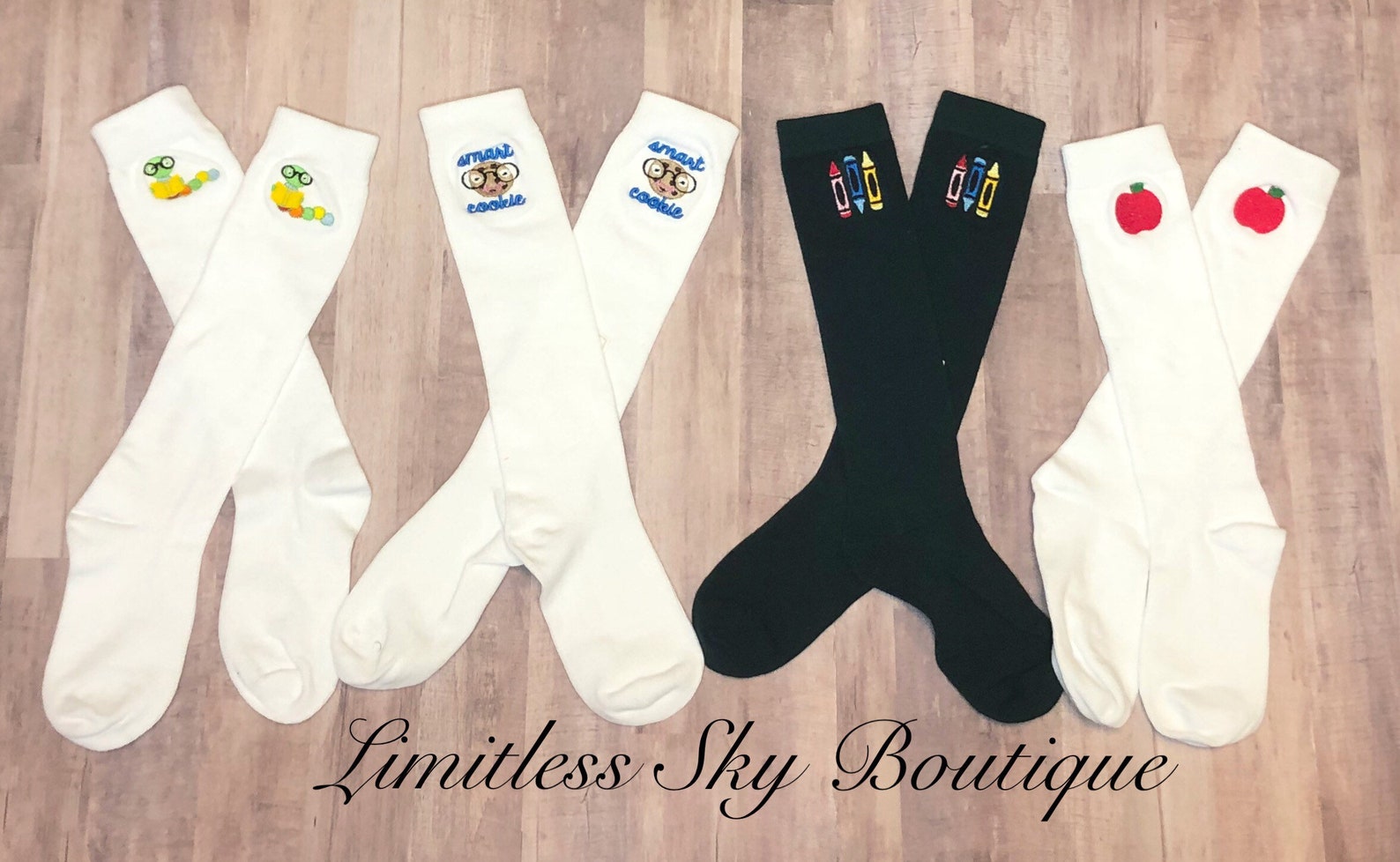 Knee High Socks With Embroidery Design-cotton - Etsy