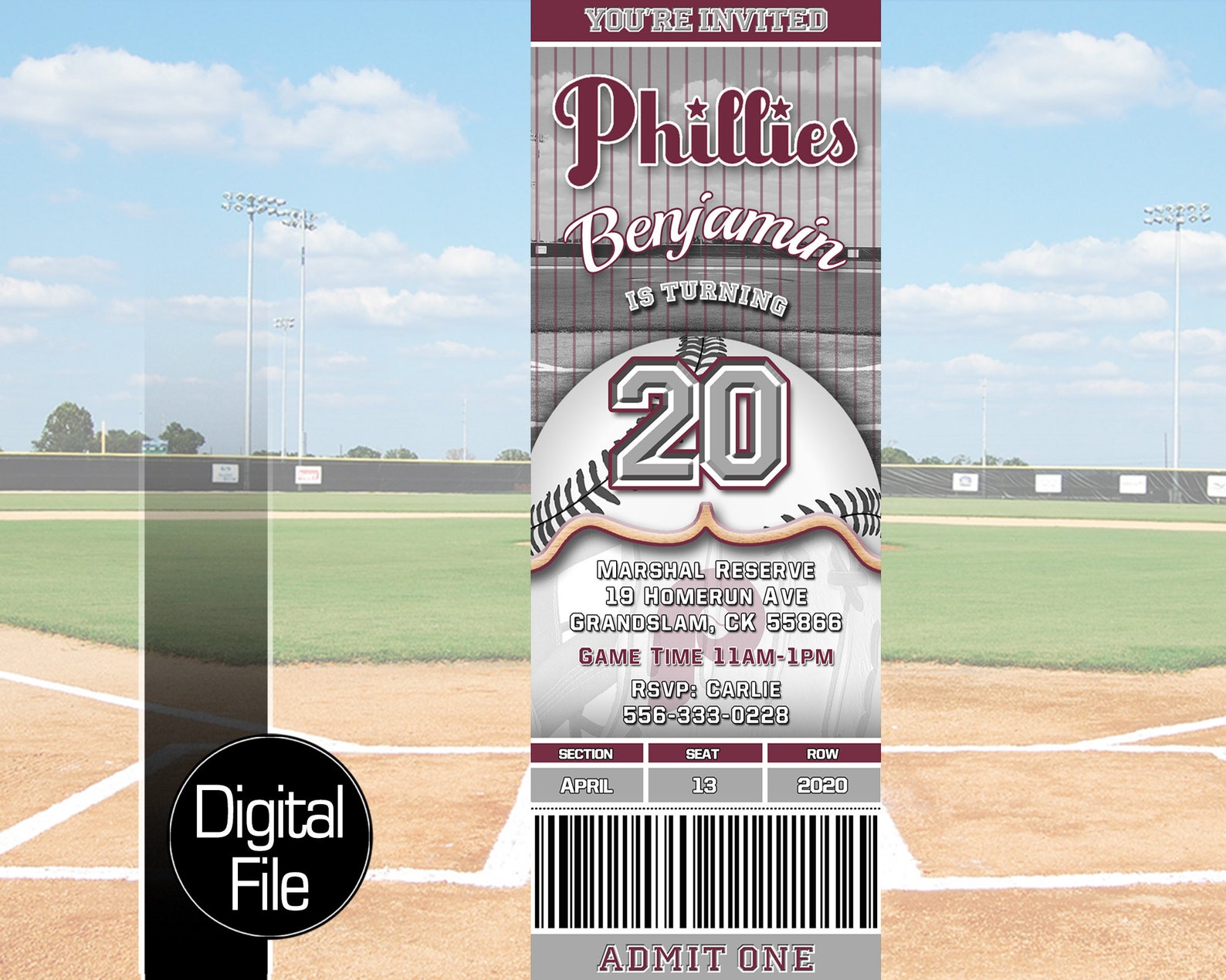 Philadelphia Phillies Ticket Style Baseball Birthday Etsy