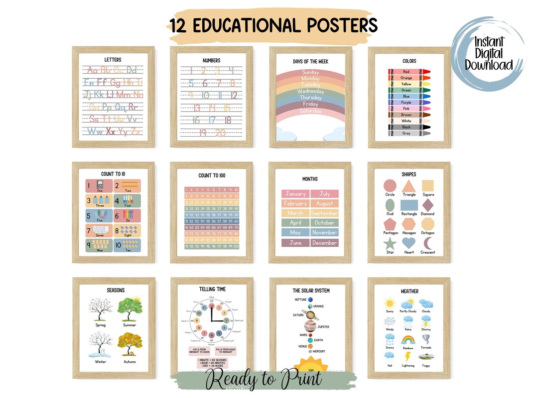 Educational Posters for Kids, 12 Homeschool Printables, Toddler ...