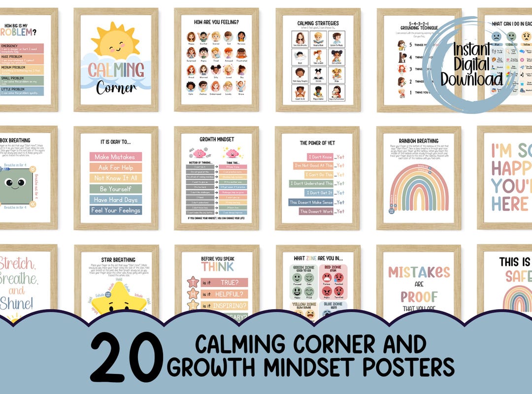20 Calm Corner and Growth Mindset Posters for Kids, Educational Posters ...