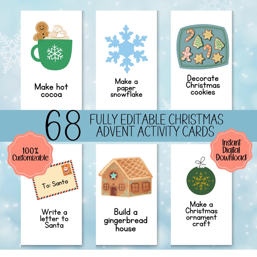 68 Fully Editable Kids Christmas Advent Cards, Kindness Advent Cards ...