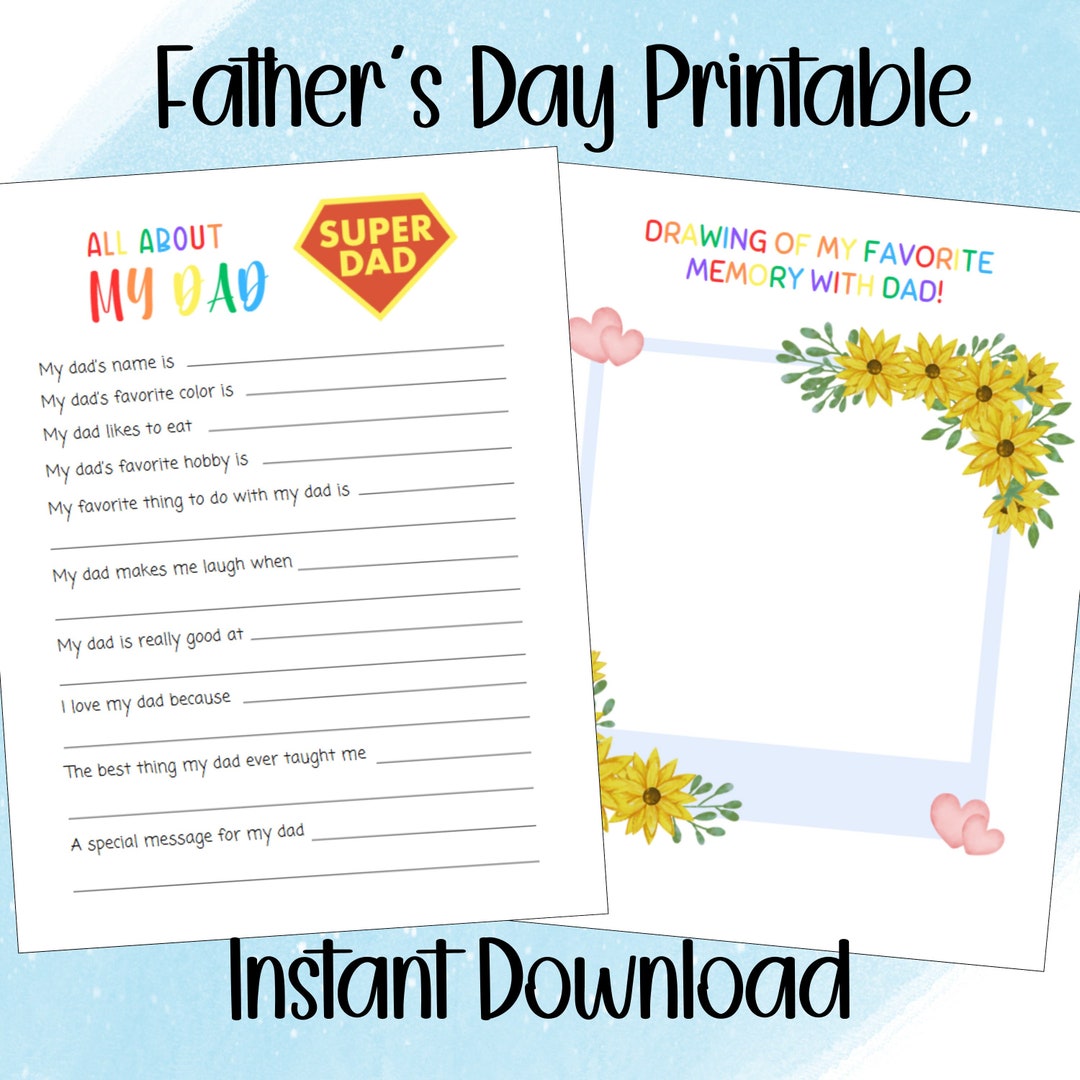 Father's Day Activity Sheet Printable, All About My Dad, DIY Craft for ...