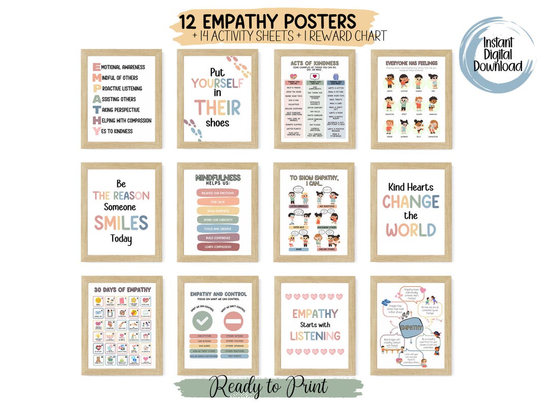 Educational Posters for Kids, Set of 12 Empathy and Kindness Posters ...