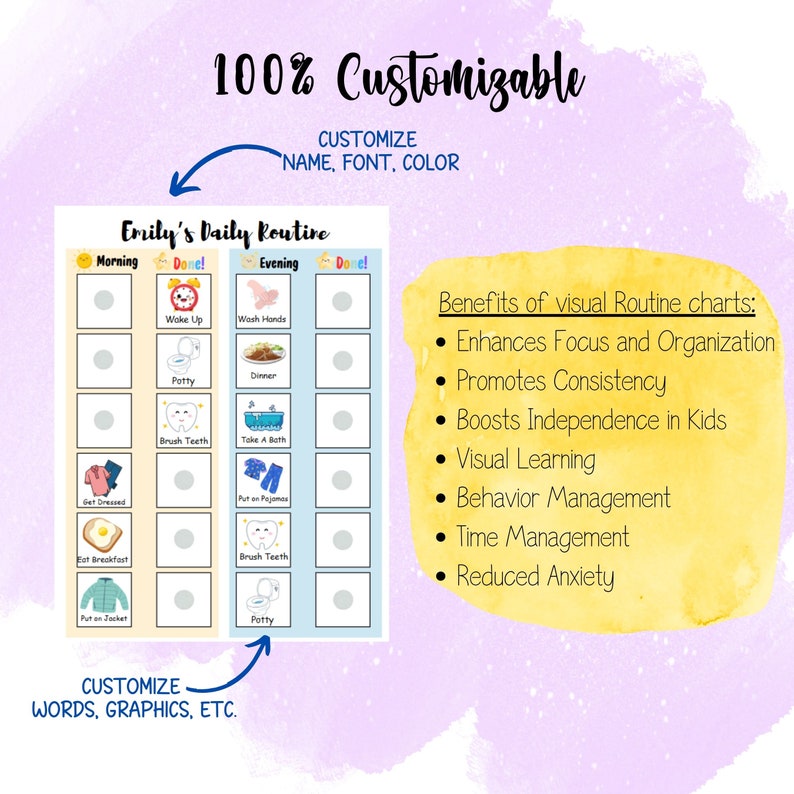 Daily Routine Chart, Visual Schedule, Chore Chart, ADHD, Autism, Daily ...