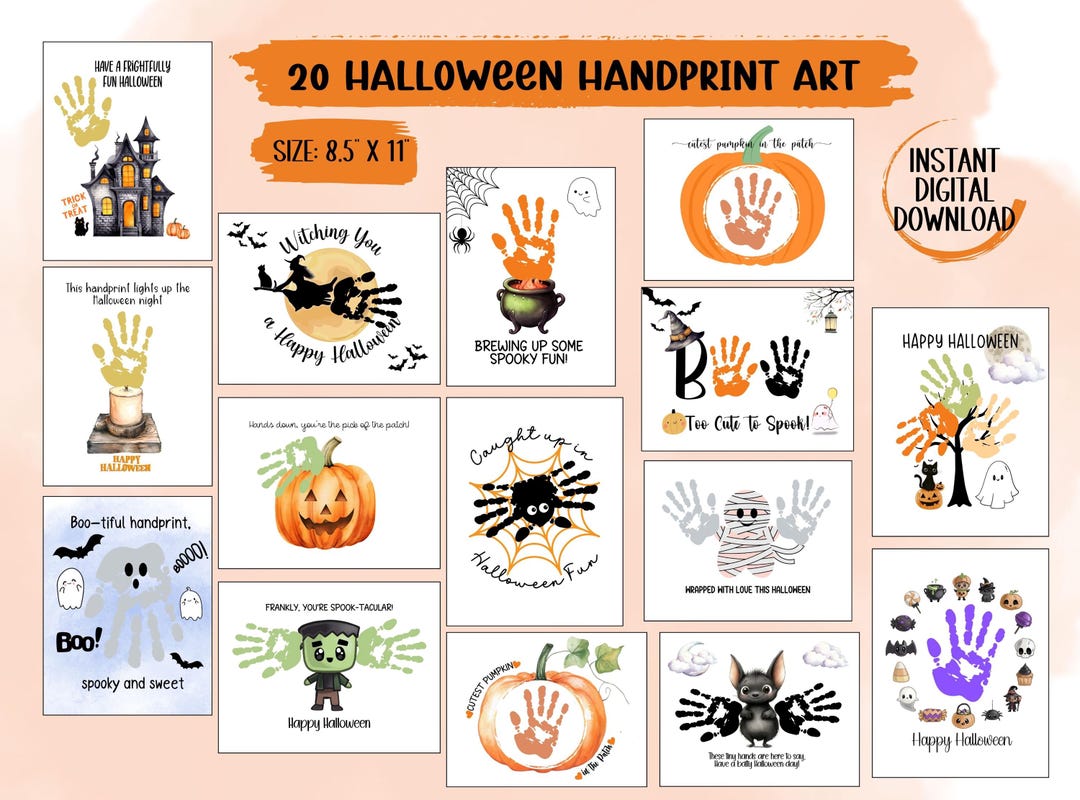 20 Halloween Handprint Printable Art Bundle, Halloween Craft, Printable ...