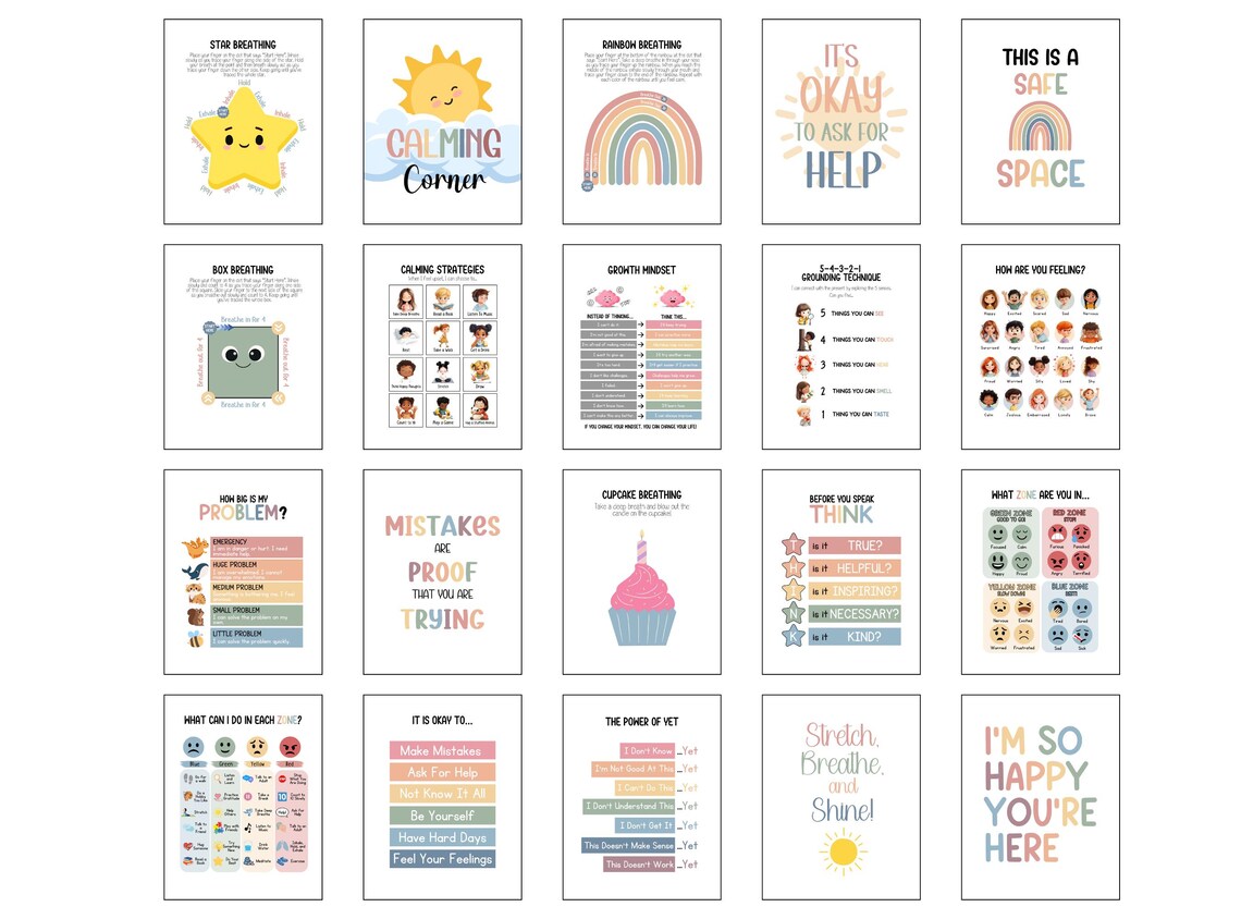 20 Calm Corner and Growth Mindset Posters for Kids, Educational Posters ...