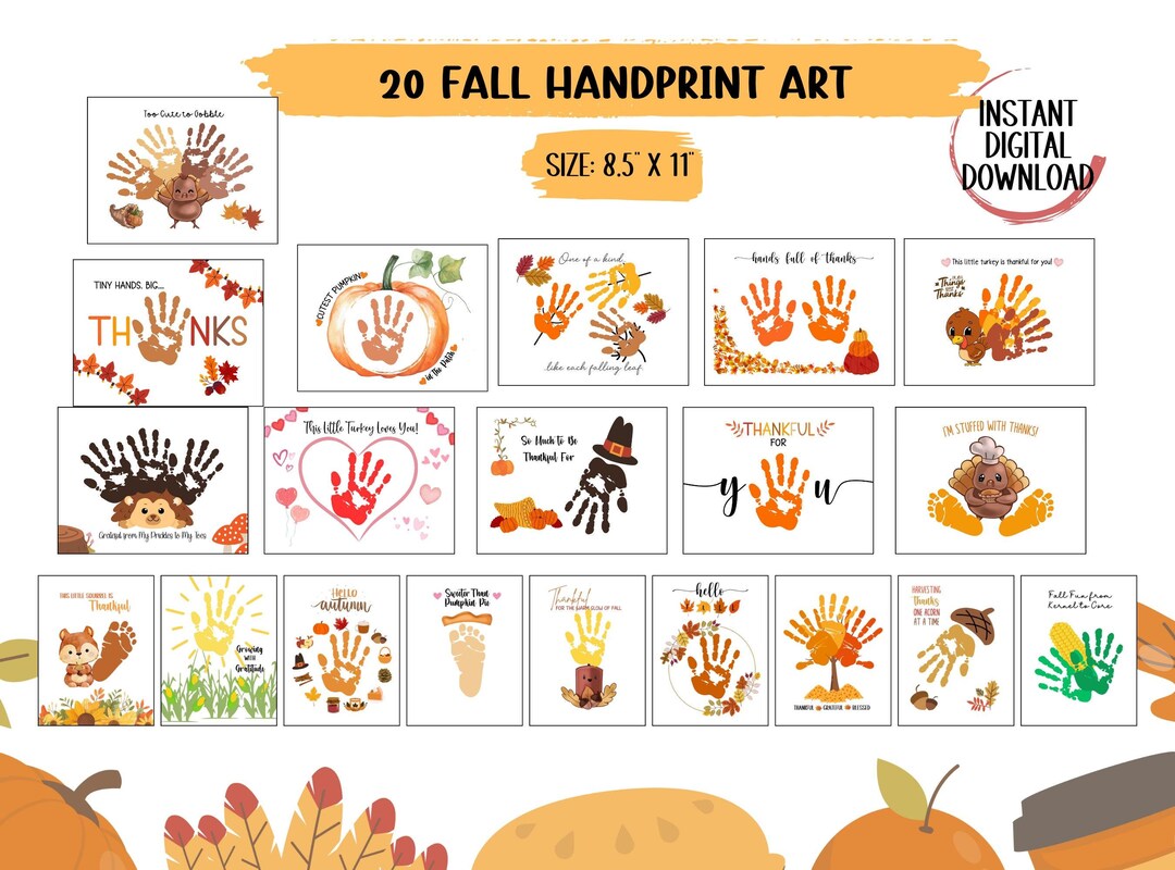 20 Thanksgiving Handprint Printable Art Bundle, Fall Craft, Printable ...