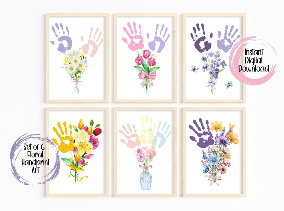 Flower Handprint Art Bundle, Handprint Birthday Gift for Mom, Mother's ...
