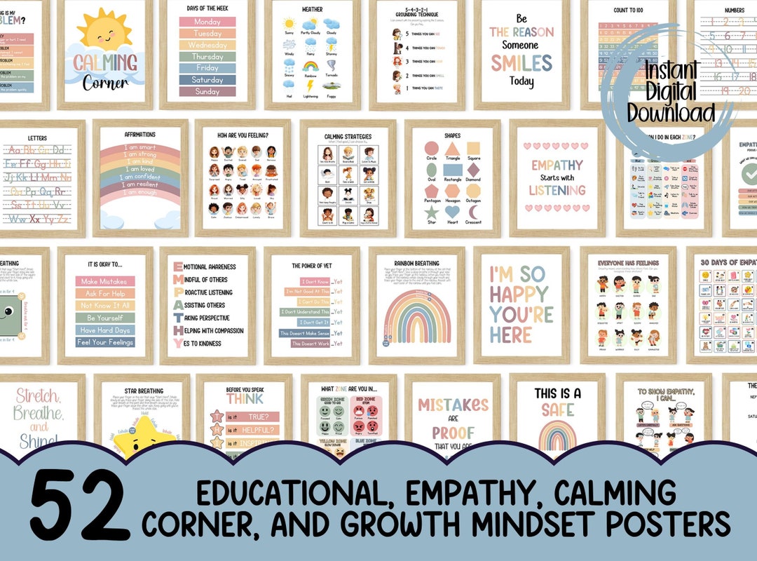 Set of 52 Educational, Calm Corner, Growth Mindset, Empathy Posters for ...