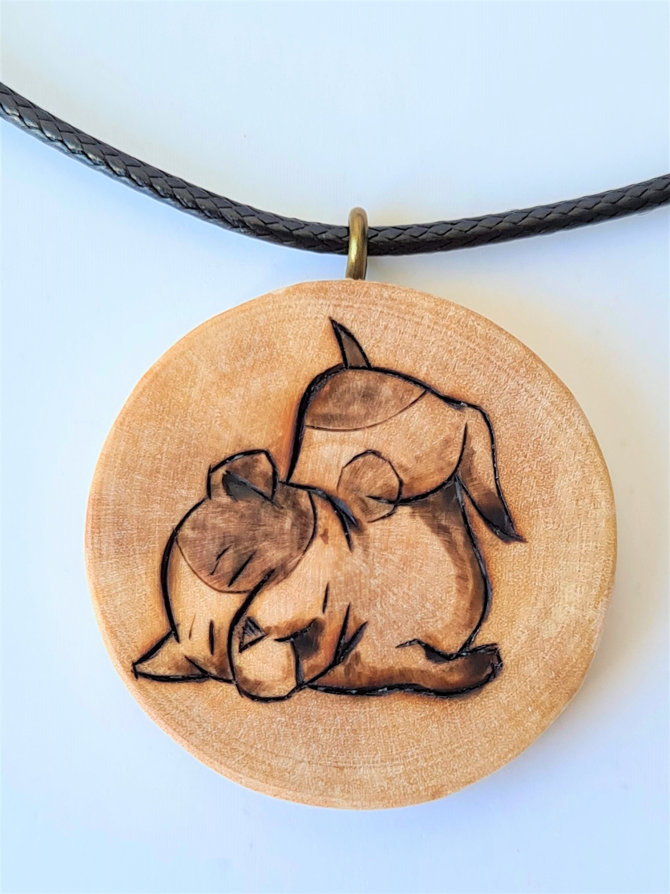 Wood Necklace. Dog Amulet. Dog Jewelry. Pyrography Pendant. Woodburning ...