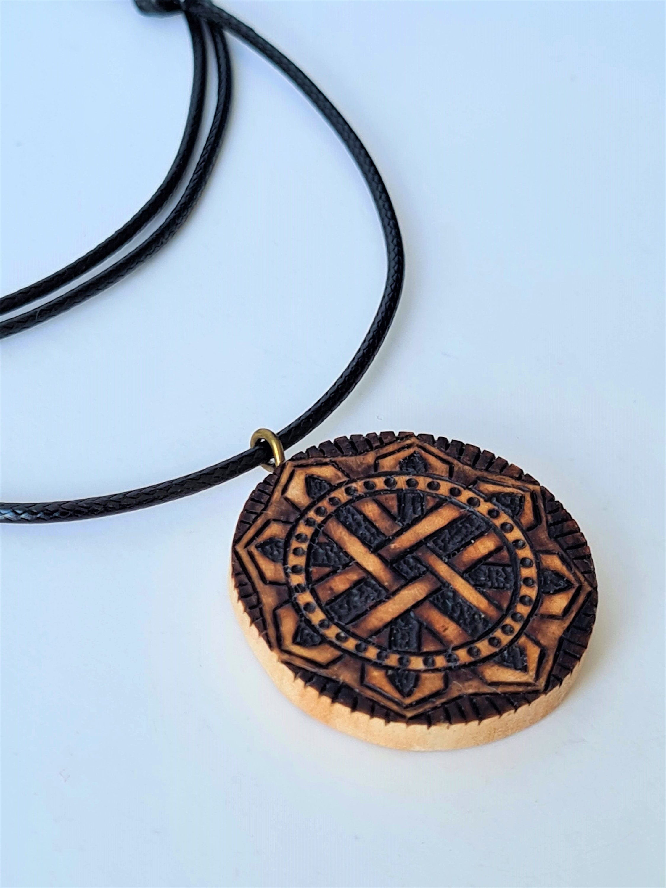 Wood Necklace. Shaman Amulet. Pagan Jewelry. Pyrography Pendant. Wood ...