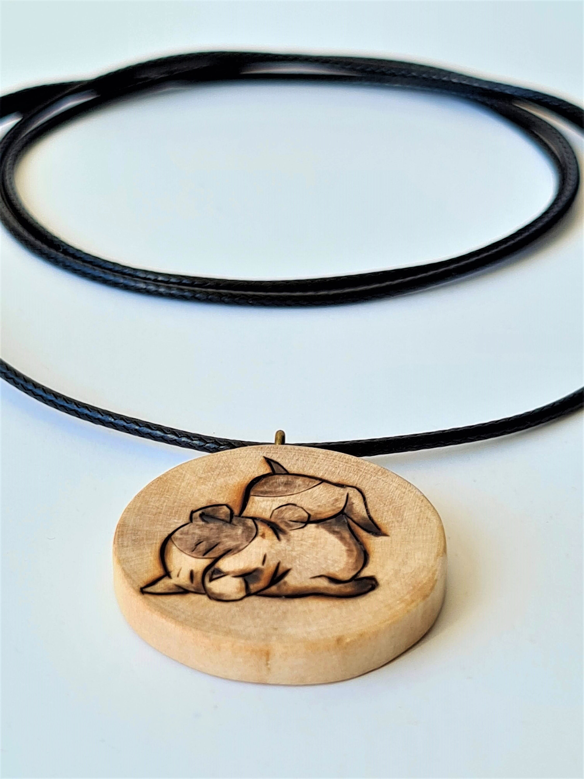 Wood Necklace. Dog Amulet. Dog Jewelry. Pyrography Pendant. Woodburning ...
