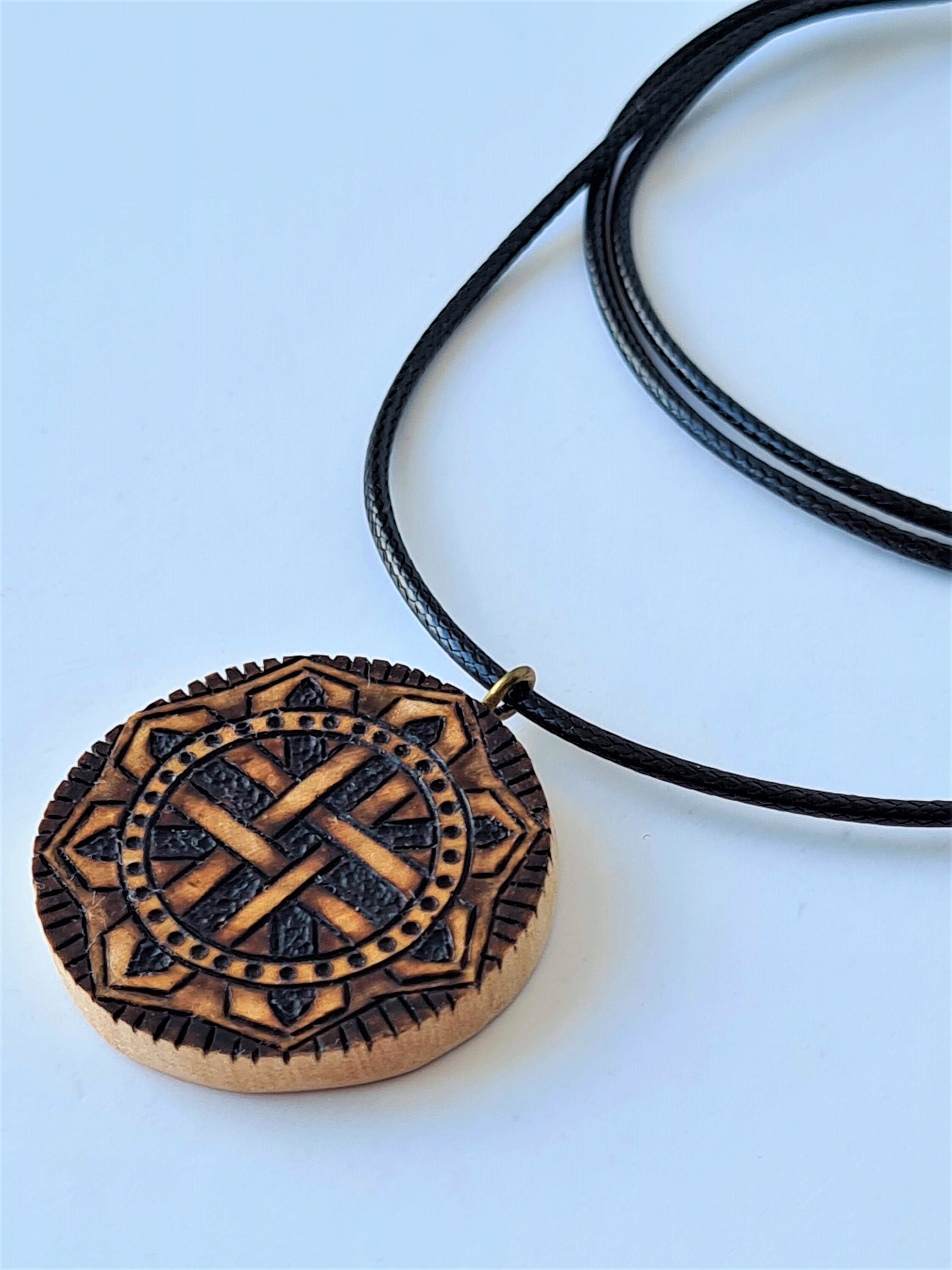 Wood Necklace. Shaman Amulet. Pagan Jewelry. Pyrography Pendant. Wood ...