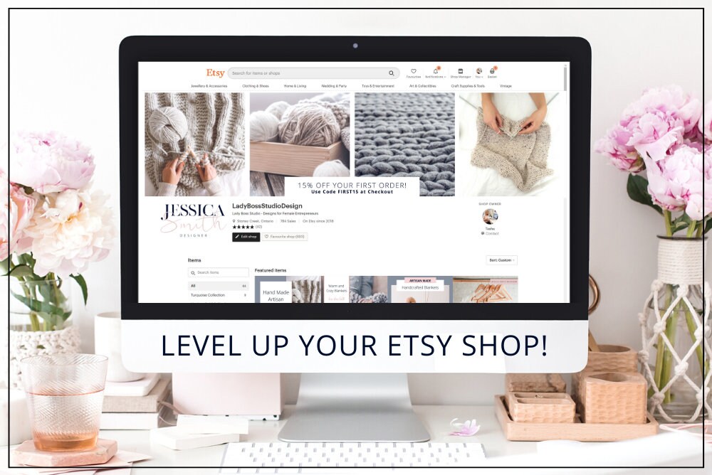 Etsy Branding Canva Etsy Logo Brand Kit Rose Gold Blog - Etsy