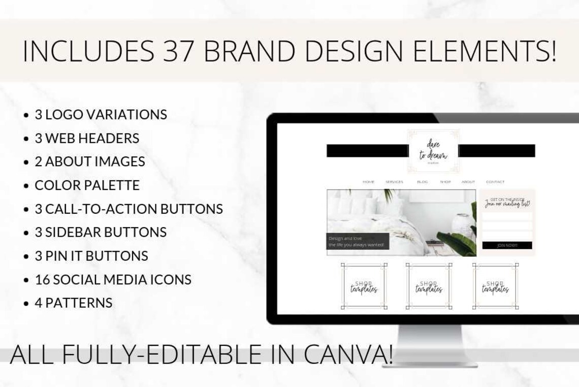 Website Branding Kit, Logo Kit, Pre-made Logo, Canva Templates, Blog ...