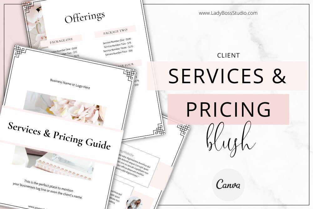 Canva Services and Pricing Templates Blush New Client Packs - Etsy